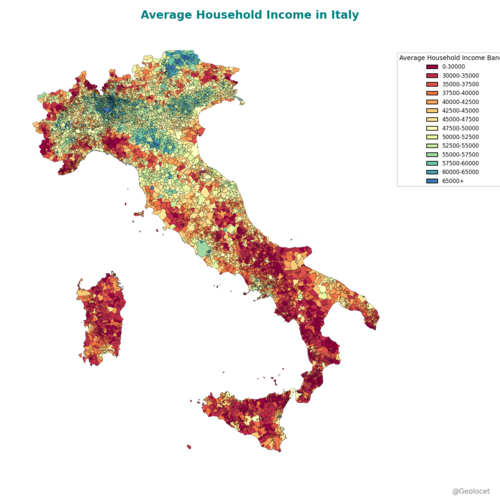 Italy - Average Personal, Household & Salary Income Dataset – Geolocet