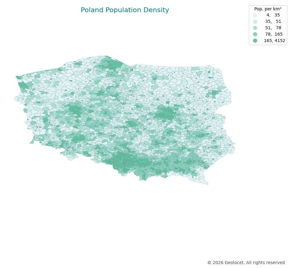 Poland All-in-One Administrative GIS Boundaries + Population – Geolocet